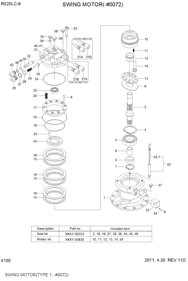 R520LC-9S R520 Swing Motor Assy R520LC 38QB-11101
